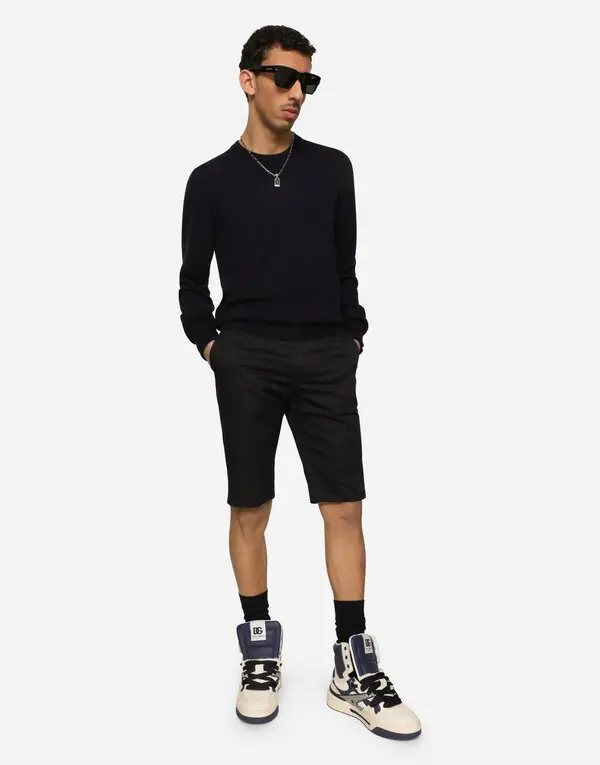 Dolce & Gabbana Stretch Cotton Shorts With Dg Patch Pants And Shorts Cotton - Blue