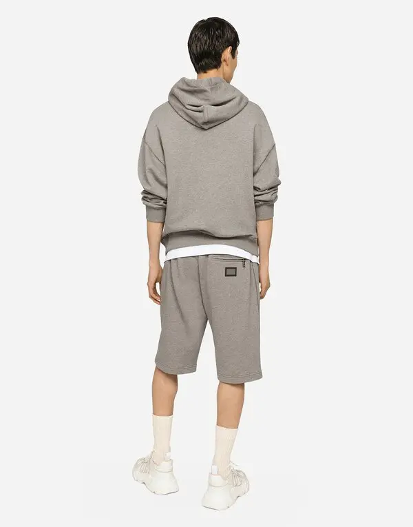 Dolce & Gabbana Cotton Jersey Jogging Shorts With Logo Tag - Grey