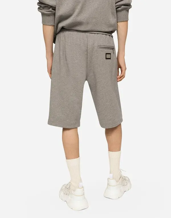 Dolce & Gabbana Cotton Jersey Jogging Shorts With Logo Tag - Grey