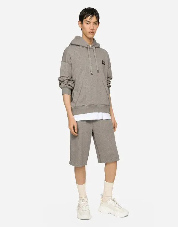 Dolce & Gabbana Cotton Jersey Jogging Shorts With Logo Tag - Grey