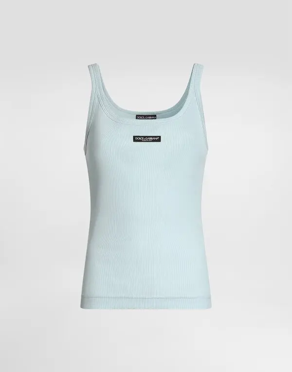 Dolce & Gabbana Ribbed Tank Top T-shirts And Sweatshirts Cotton - Azure
