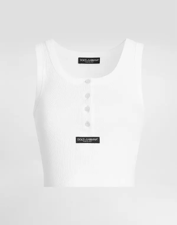 Dolce & Gabbana Ribbed Tank Top T-shirts And Sweatshirts Cotton - White