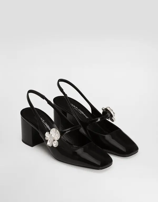 Dolce & Gabbana Polished Calfskin Slingback Pumps With Embellishment - Black