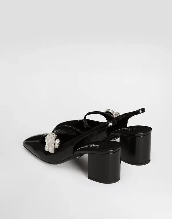 Dolce & Gabbana Polished Calfskin Slingback Pumps With Embellishment - Black