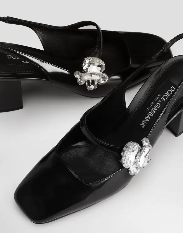 Dolce & Gabbana Polished Calfskin Slingback Pumps With Embellishment - Black