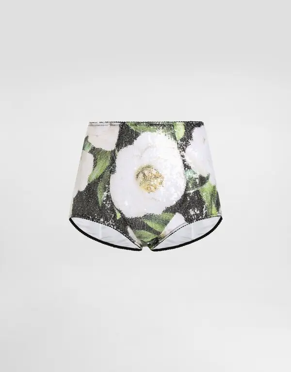 Dolce & Gabbana Sequin-embroidered Cady High-waisted Panties With Gardenia Underwear - Print