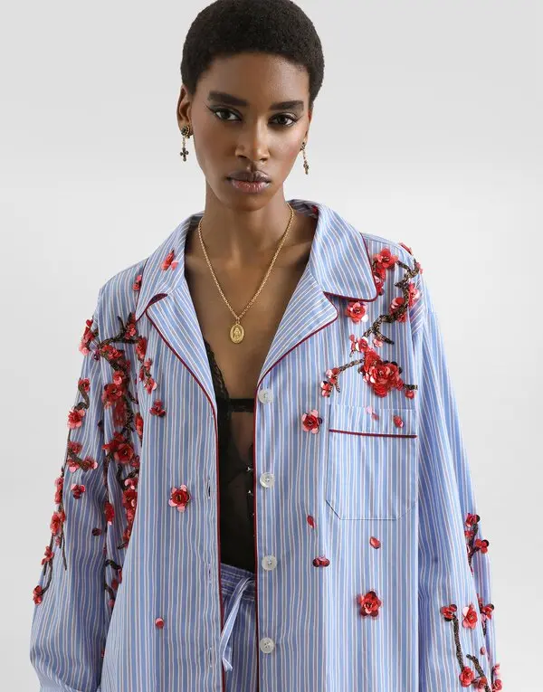 Dolce & Gabbana Poplin Shirt With Cherry Tree Embroidery Shirts And Tops Multi-colored