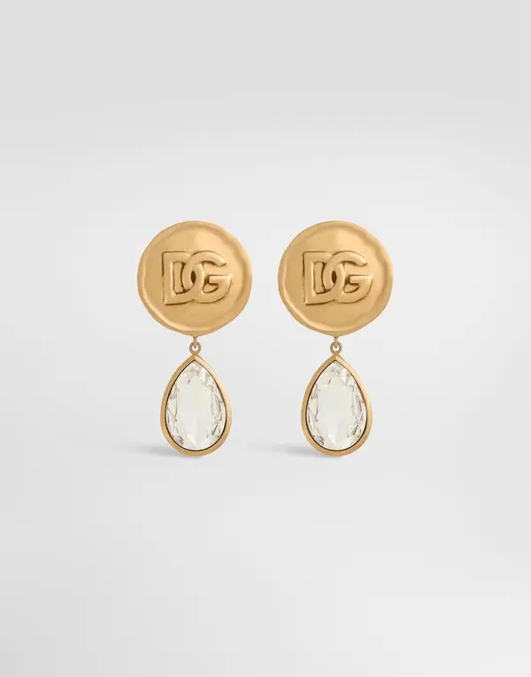 Dolce & Gabbana Tone Logo Coin And Rhinestone Dangle Earrings - Gold