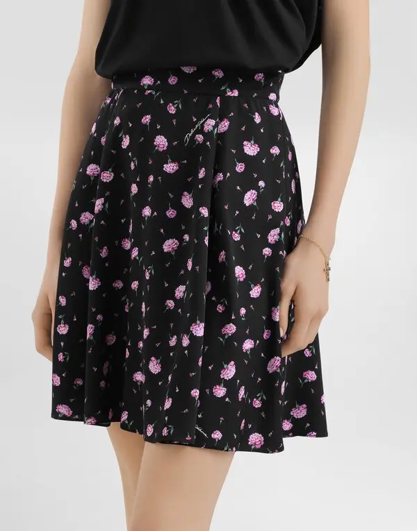 Dolce & Gabbana Carnations-print Silk Canvas Skirt Skirts