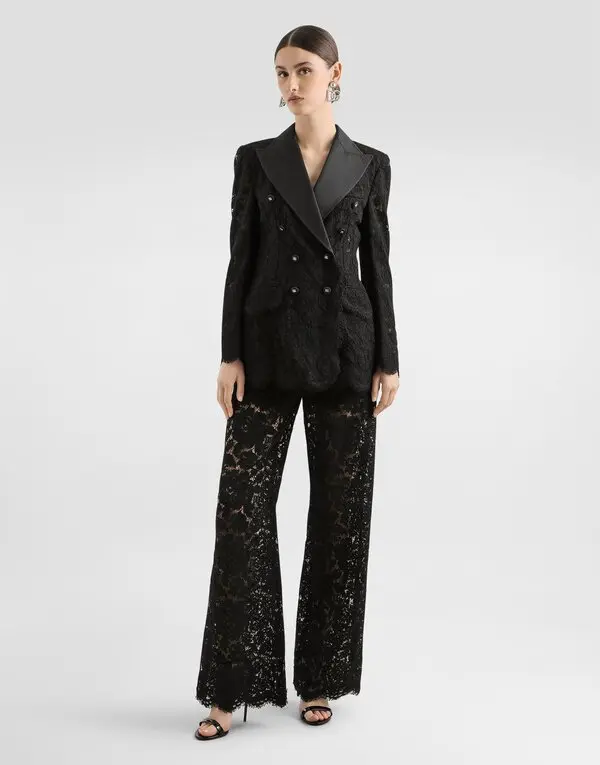 Dolce & Gabbana Flared Branded Stretch Lace Pants Pants And Shorts Lace