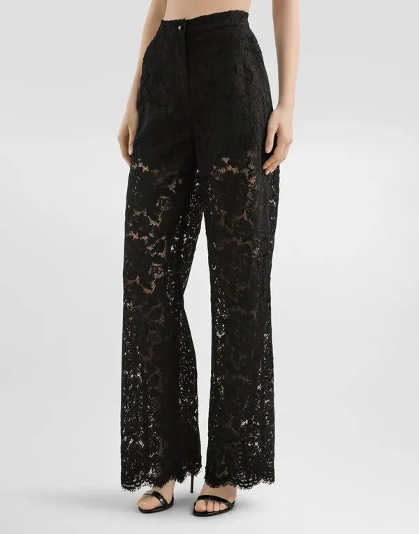 Dolce & Gabbana Flared Branded Stretch Lace Pants Pants And Shorts Lace