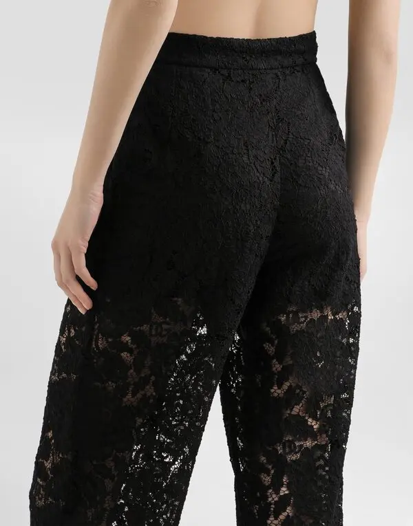 Dolce & Gabbana Flared Branded Stretch Lace Pants Pants And Shorts Lace