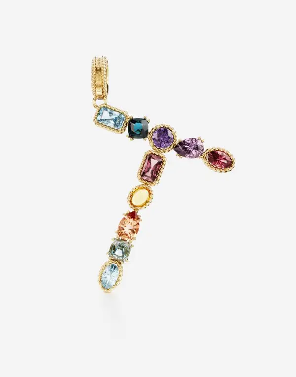 Dolce & Gabbana Charm T Lettering 18kt Yellow And Multicolored Gems Charms - Gold