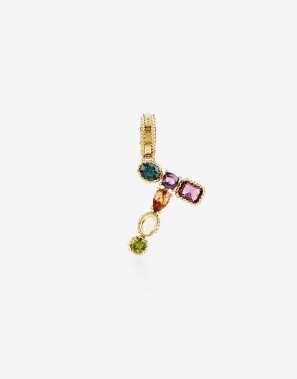 Dolce & Gabbana Charm T Lettering 18kt Yellow And Multicolored Gems Charms - Gold