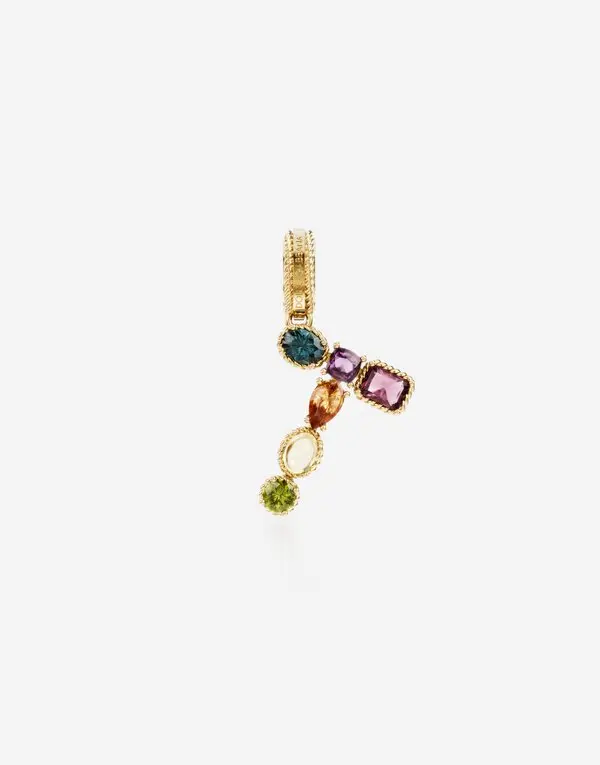 Dolce & Gabbana 18kt Yellow T Letter Charm With Mixed Gemstones - Gold