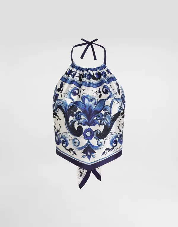 Dolce & Gabbana Dg Exclusive Majolica- Silk Top Shirts And Tops Blue - Print