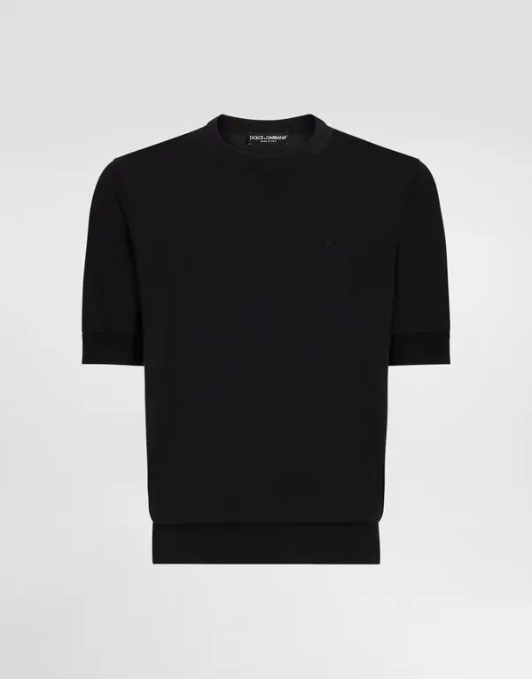 Dolce & Gabbana Silk Round-neck Sweater With Dg Embroidery Sweaters And Cardigans - Blue