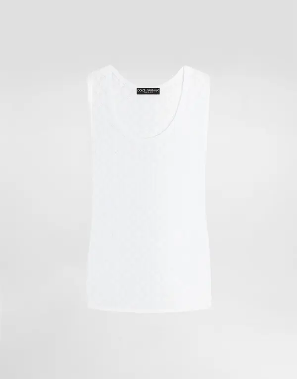 Dolce & Gabbana Diamond-pattern Perforated Cotton Tank Top Sweaters And Cardigans
