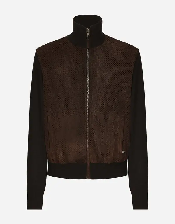 Dolce & Gabbana High-necked Leather And Wool Jacket Coats And Jackets