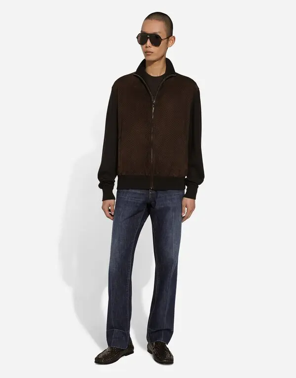Dolce & Gabbana High-necked Leather And Wool Jacket Coats And Jackets