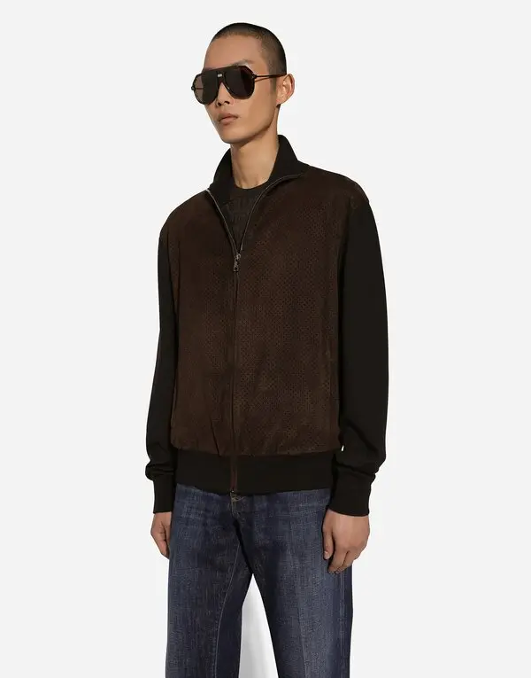 Dolce & Gabbana High-necked Leather And Wool Jacket Coats And Jackets