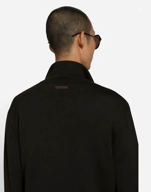 Dolce & Gabbana High-necked Leather And Wool Jacket Coats And Jackets
