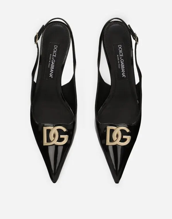 Dolce & Gabbana Polished Calfskin Slingbacks With Dg Logo