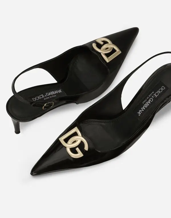 Dolce & Gabbana Polished Calfskin Slingbacks With Dg Logo