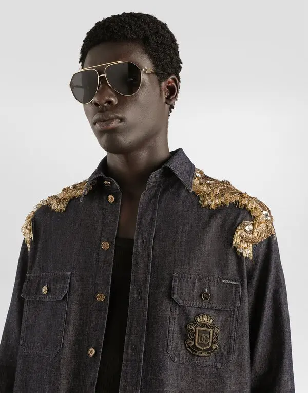 Dolce & Gabbana Denim Shirt With Patches Denim Multi-colored