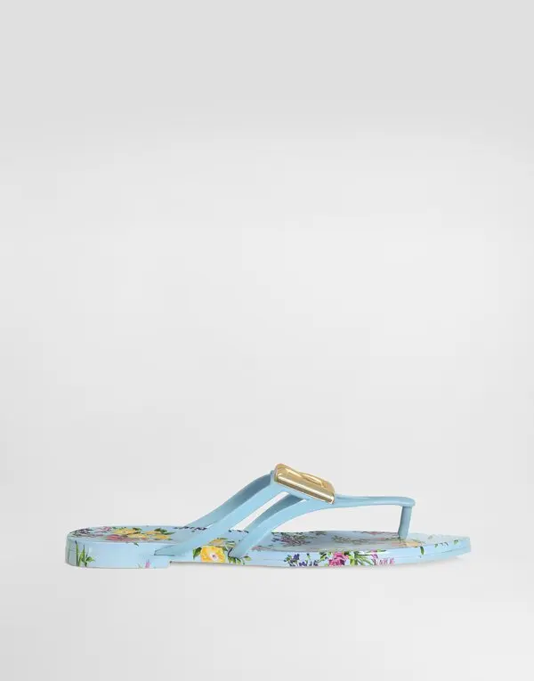 Dolce & Gabbana Rubber Beachwear Slides With Logo And Little Flowers Print Slides And Mules - Multicolor