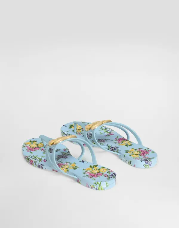 Dolce & Gabbana Rubber Beachwear Slides With Logo And Little Flowers Print Slides And Mules - Multicolor
