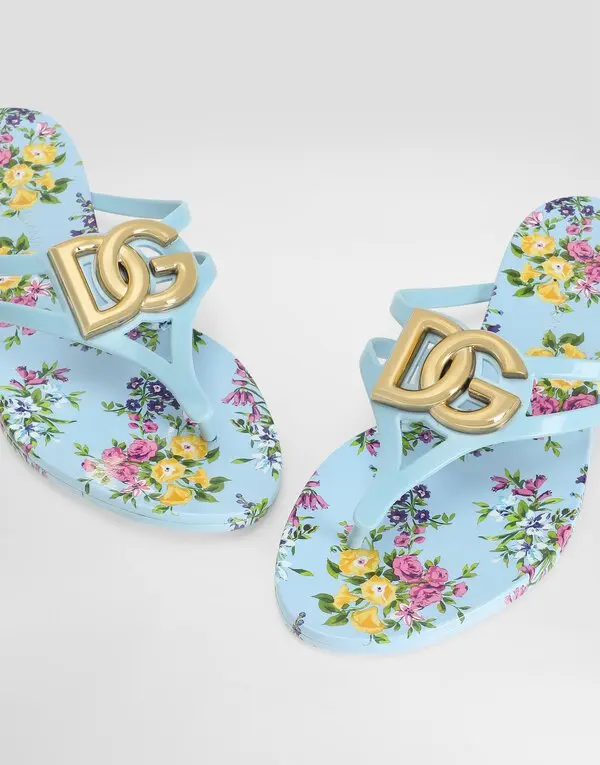 Dolce & Gabbana Rubber Beachwear Slides With Logo And Little Flowers Print Slides And Mules - Multicolor