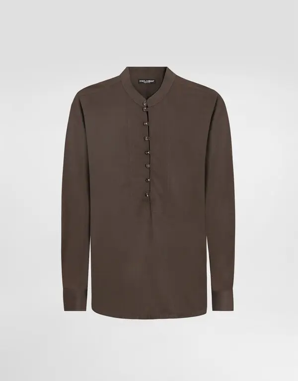 Dolce & Gabbana Mandarin Shirt In Cotton Canvas Shirts