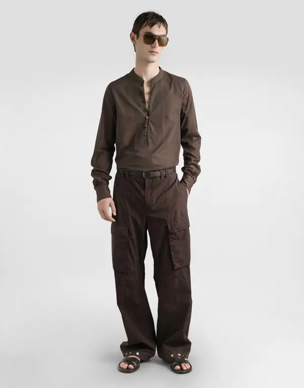 Dolce & Gabbana Mandarin Shirt In Cotton Canvas Shirts