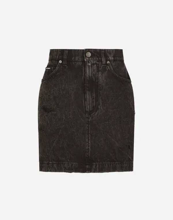 Dolce & Gabbana Washed Denim Miniskirt Skirts Multi-colored