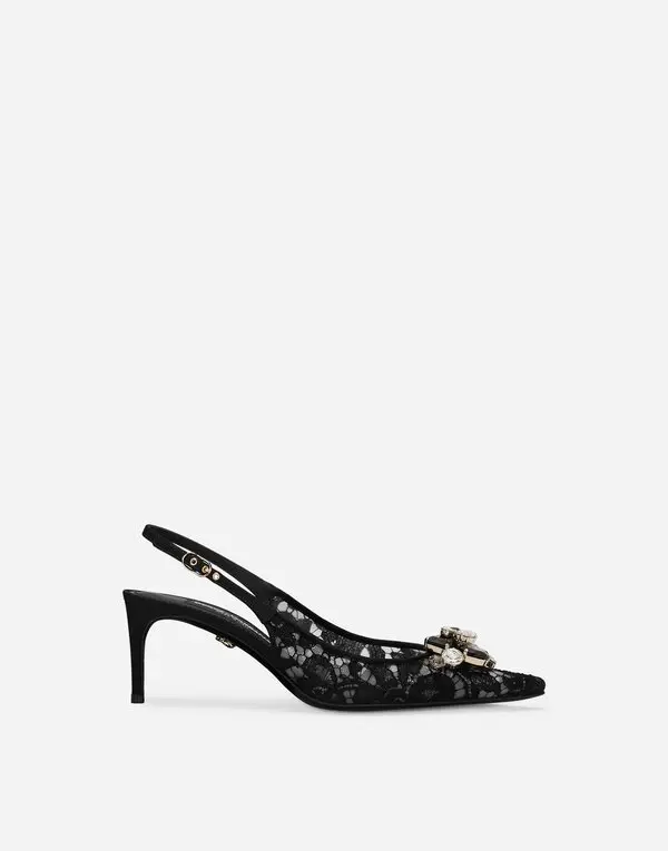 Dolce & Gabbana Slingback Lace Pumps With Brooch Detail - Black