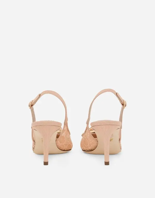 Dolce & Gabbana Slingback Lace Pumps With Brooch Detail - Pink