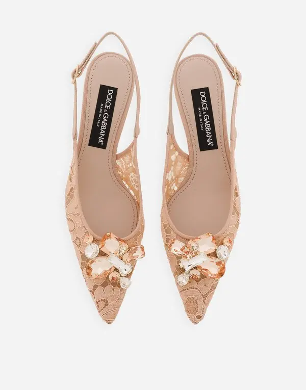 Dolce & Gabbana Slingback Lace Pumps With Brooch Detail - Pink