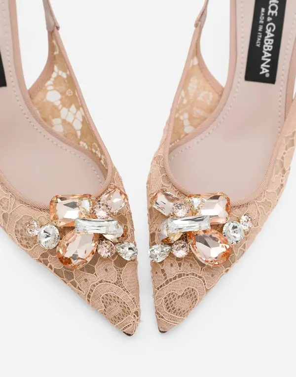 Dolce & Gabbana Slingback Lace Pumps With Brooch Detail - Pink