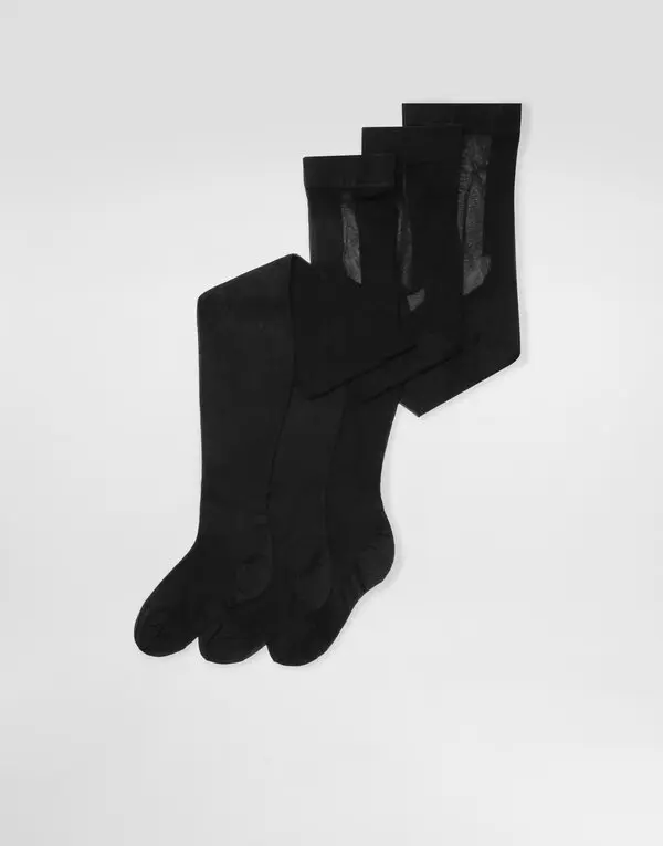 Dolce & Gabbana Nylon Tights With Jacquard Dg Logo - Black