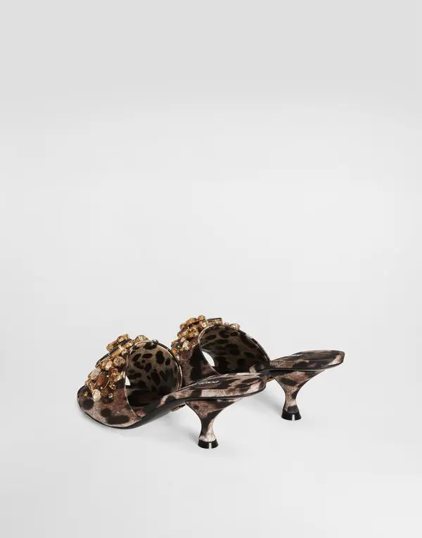Dolce & Gabbana Leopard- Embellished Satin Mules - Print
