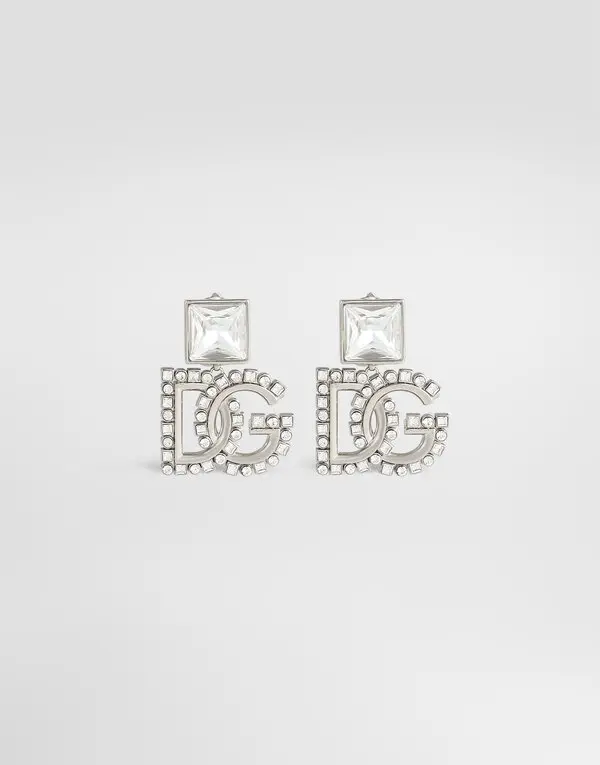 Dolce & Gabbana Dg Logo Crystal Drop Earrings - Silver