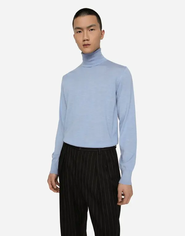 Dolce & Gabbana Extra-fine Cashmere And Silk Turtleneck Sweater - Azure