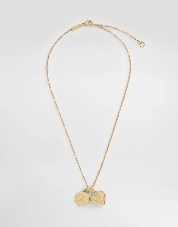 Dolce & Gabbana Necklace With Heart Charm And Logo Medal Bijoux Metal - Gold