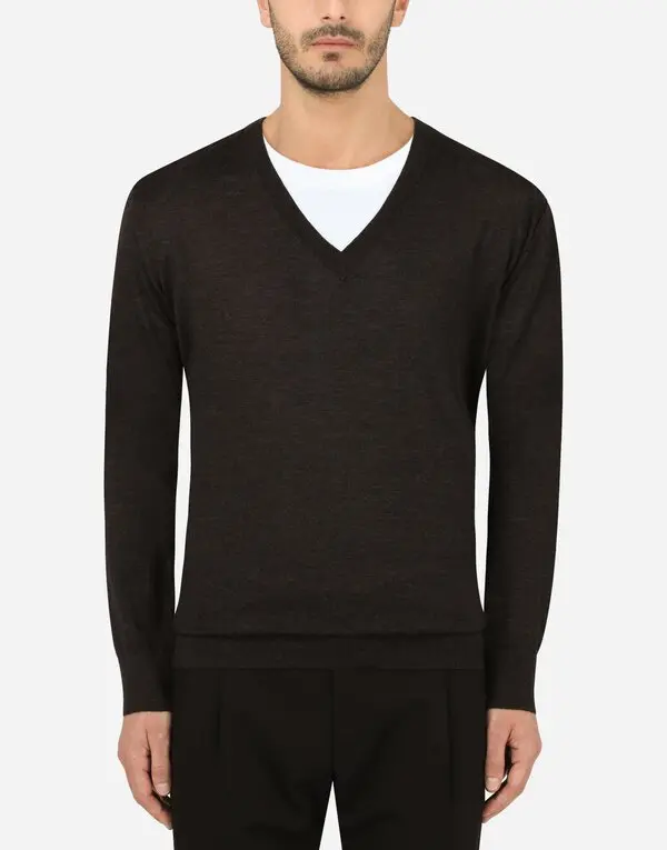 Dolce & Gabbana Pull Scollo V Sweaters And Cardigans Gray Cashmere - Black