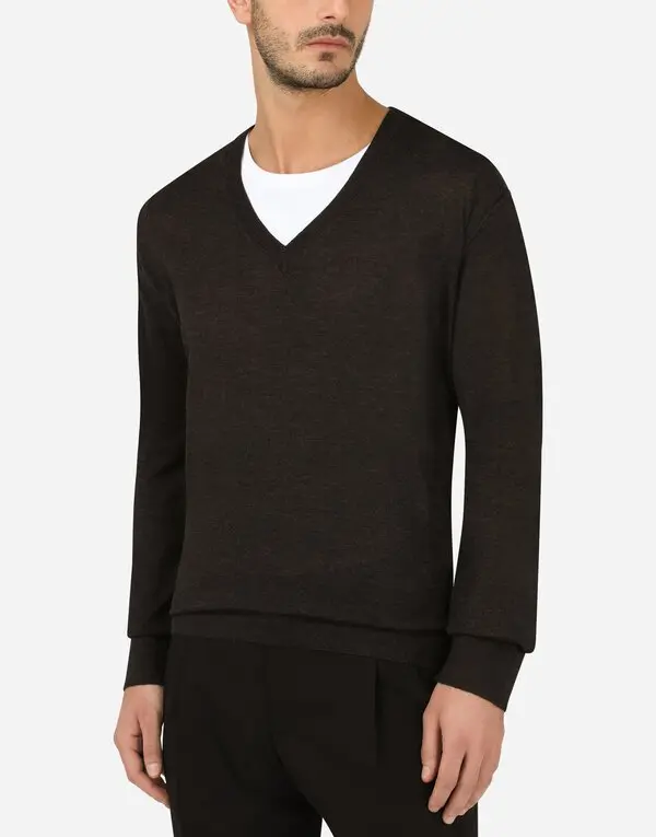 Dolce & Gabbana Pull Scollo V Sweaters And Cardigans Gray Cashmere - Black