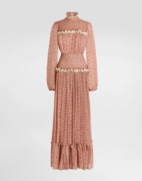 Dolce & Gabbana Small Rose-print Long Chiffon Dress Dresses - Multicolor