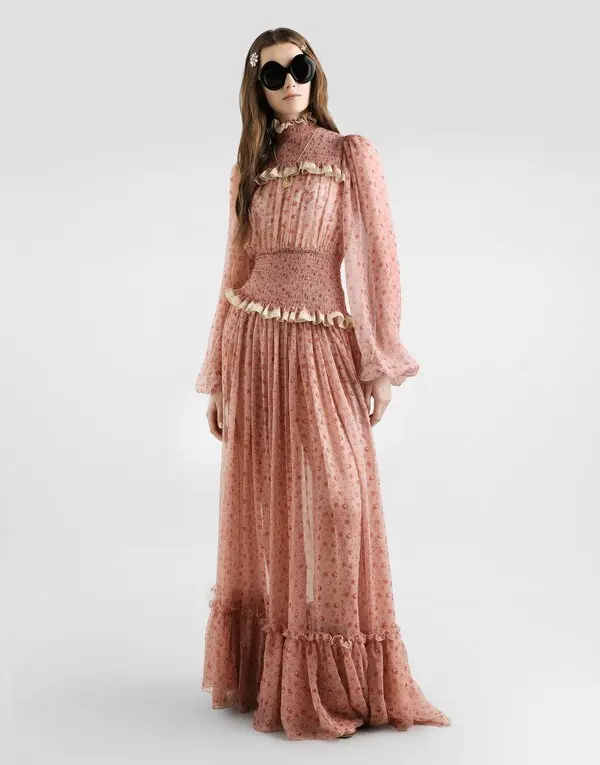 Dolce & Gabbana Rose-print Long Chiffon Dress - Multicolor