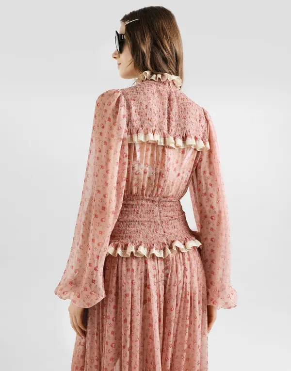 Dolce & Gabbana Rose-print Long Chiffon Dress - Multicolor
