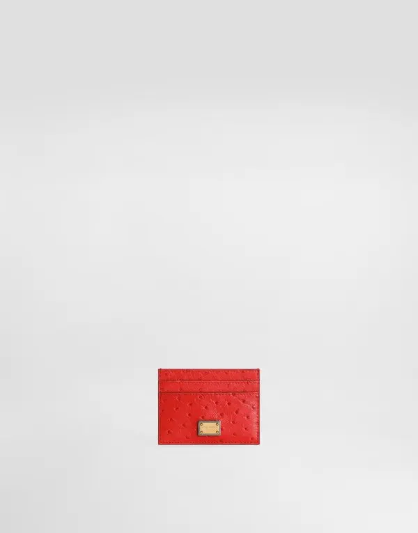 Dolce & Gabbana Polished Ostrich Leather Card Holder Wallets And Small Leather Goods - Red